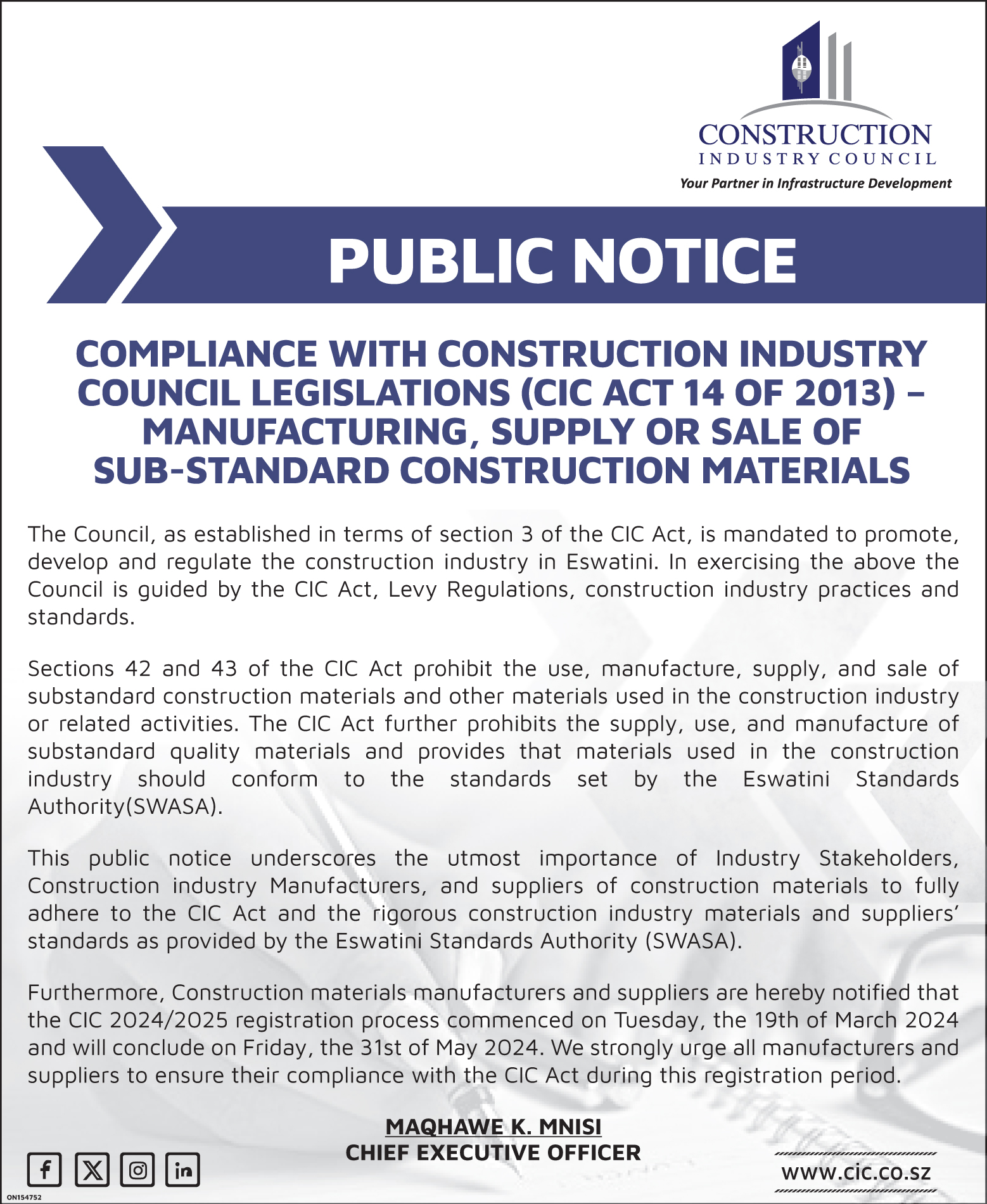 Construction Industry Council Eswatini (CIC)